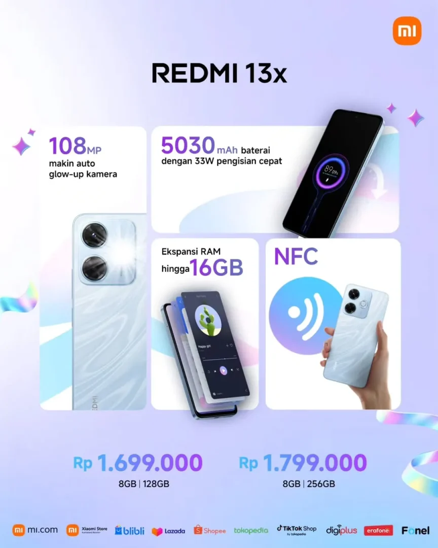 Xiaomi Luncurkan Redmi 13x, Bawa Desain Berbeda • Jagat Gadget