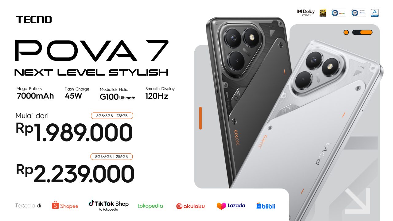 TECNO POVA 7 Resmi di Indonesia: Baterai 7.000mAh, Layar 120Hz, Harga Mulai Rp1,9 Jutaan • Jagat ...